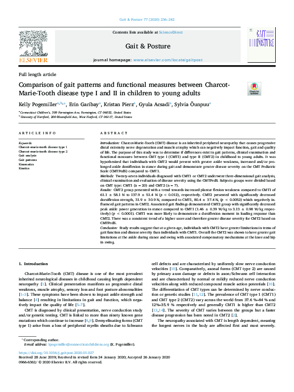 (PDF) Comparison of gait patterns and functional measures between Charcot-Marie-Tooth disease ...