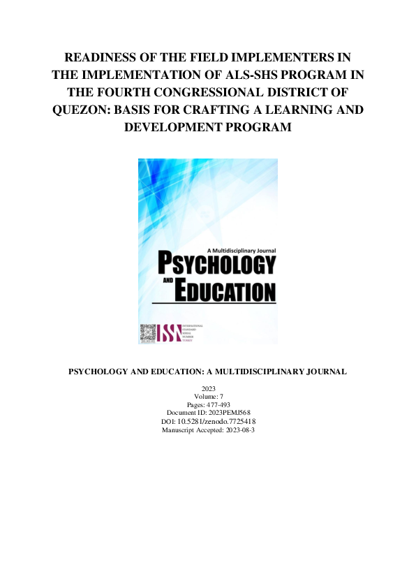 (PDF) Readiness of the Field Implementers in the Implementation of ALS ...