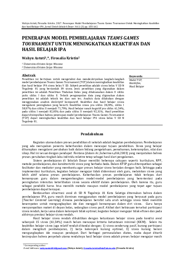 (PDF) Penerapan Model Pembelajaran Teams Games Tournament Untuk Meningkatkan Keaktifan dan Hasil ...