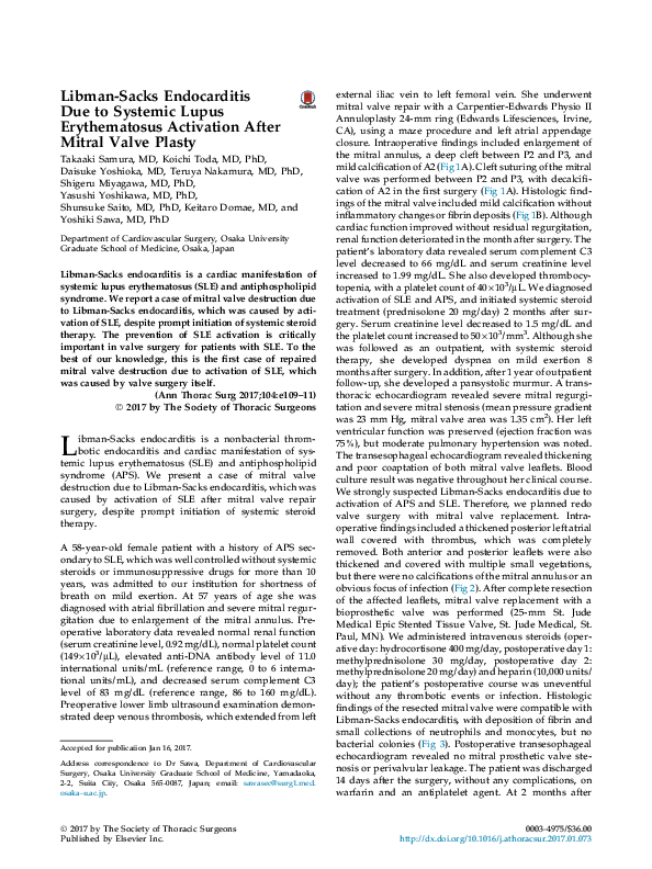 (PDF) Libman-Sacks Endocarditis Due to Systemic Lupus Erythematosus ...