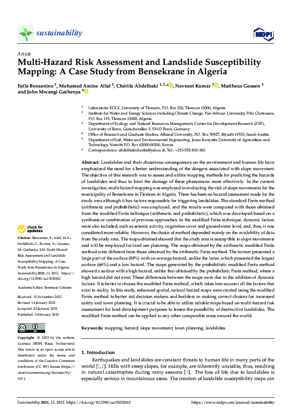(PDF) Multi-Hazard Risk Assessment and Landslide Susceptibility Mapping: A Case Study from ...