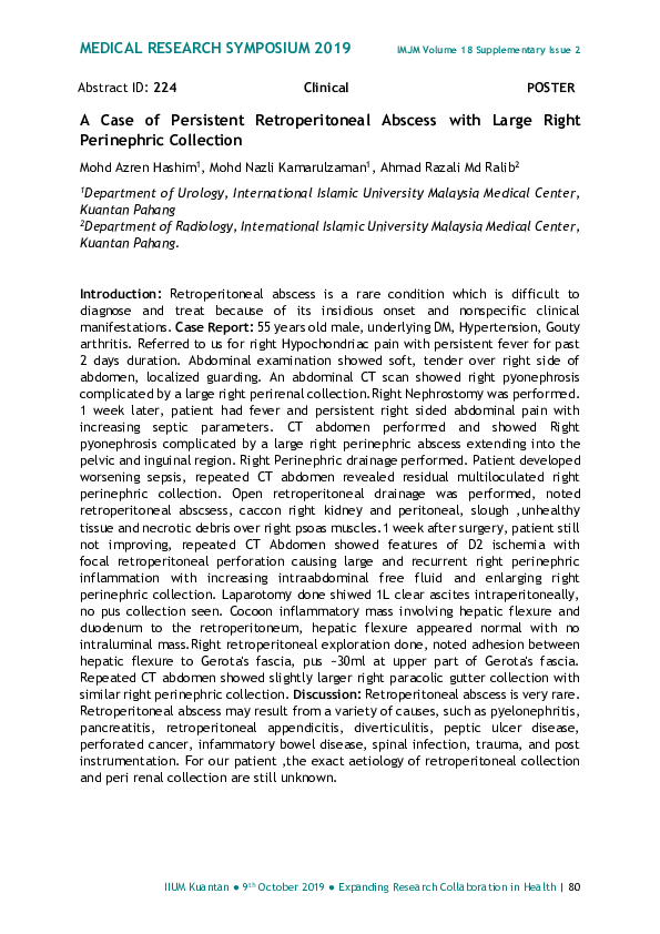 (PDF) A Case of Persistent Retroperitoneal Abscess with Large Right ...