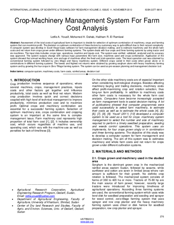 (PDF) Crop-Machinery Management System For Farm Cost Analysis