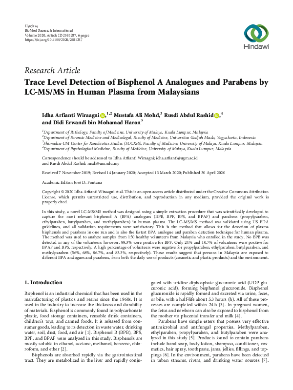 (PDF) Trace Level Detection of Bisphenol A Analogues and Parabens by LC ...