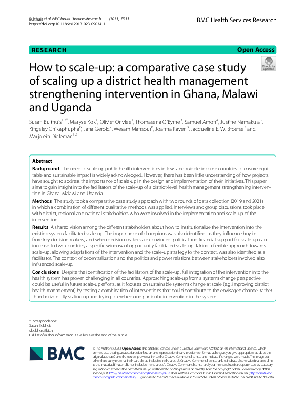 (PDF) How to scale-up: a comparative case study of scaling up a district health management ...