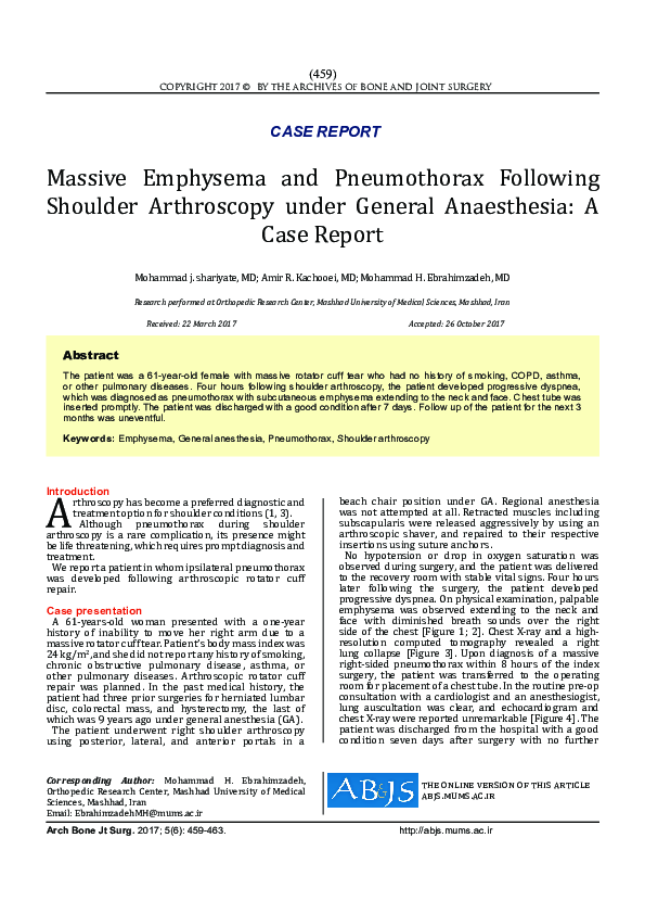 (PDF) Massive Emphysema and Pneumothorax Following Shoulder Arthroscopy ...