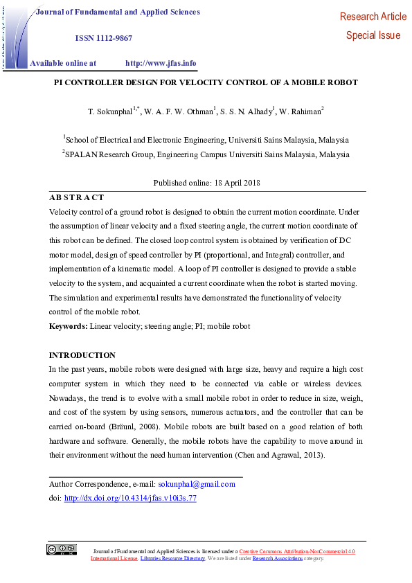 (PDF) PI controller design for velocity control of a mobile robot