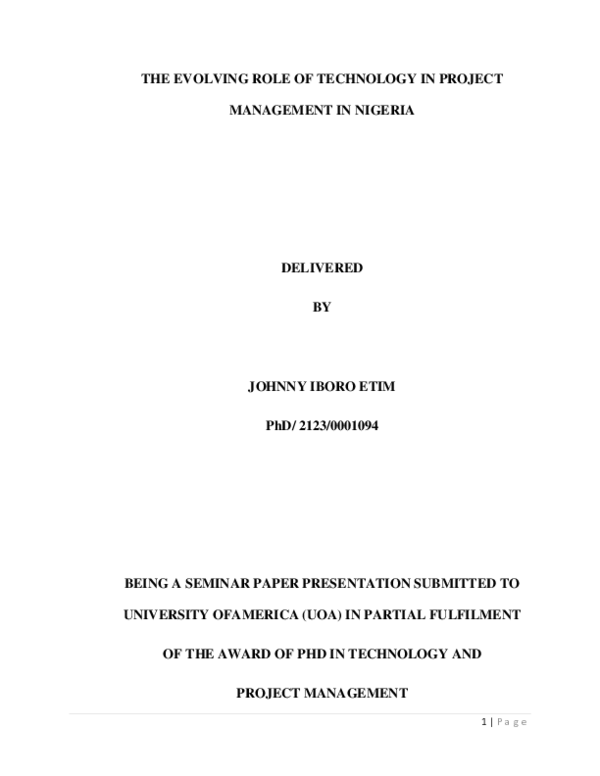 (PDF) THE EVOLVING ROLE OF TECHNOLOGY IN PROJECT