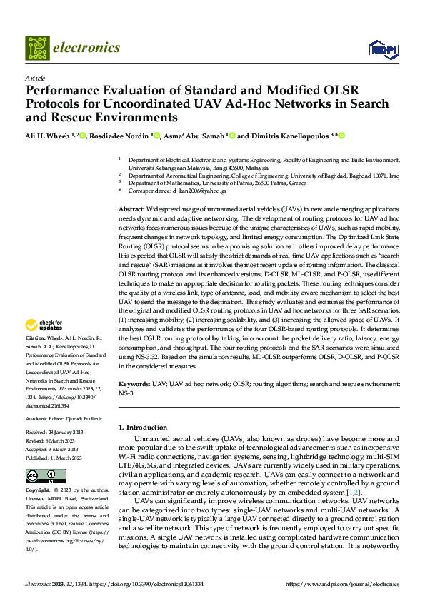 Pdf Performance Evaluation Of Standard And Modified Olsr Protocols For Uncoordinated Uav Ad