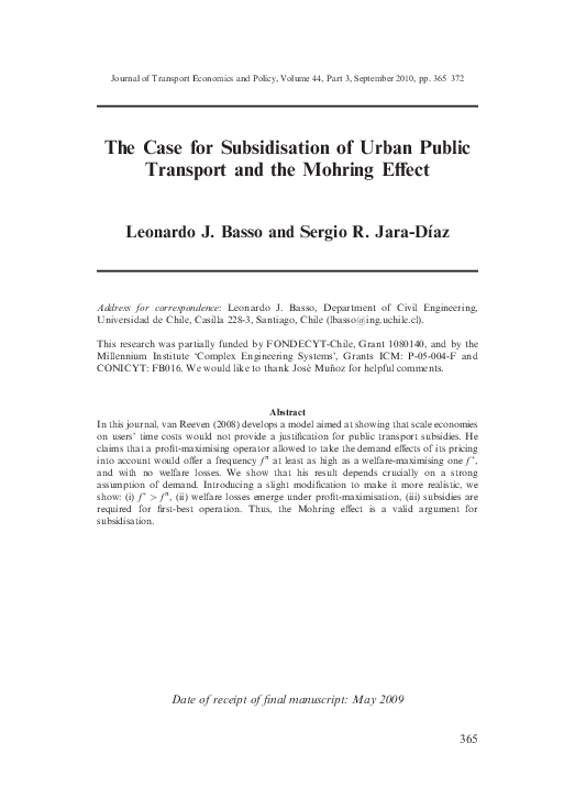 (PDF) The Case for Subsidisation of Urban Public Transport and the ...