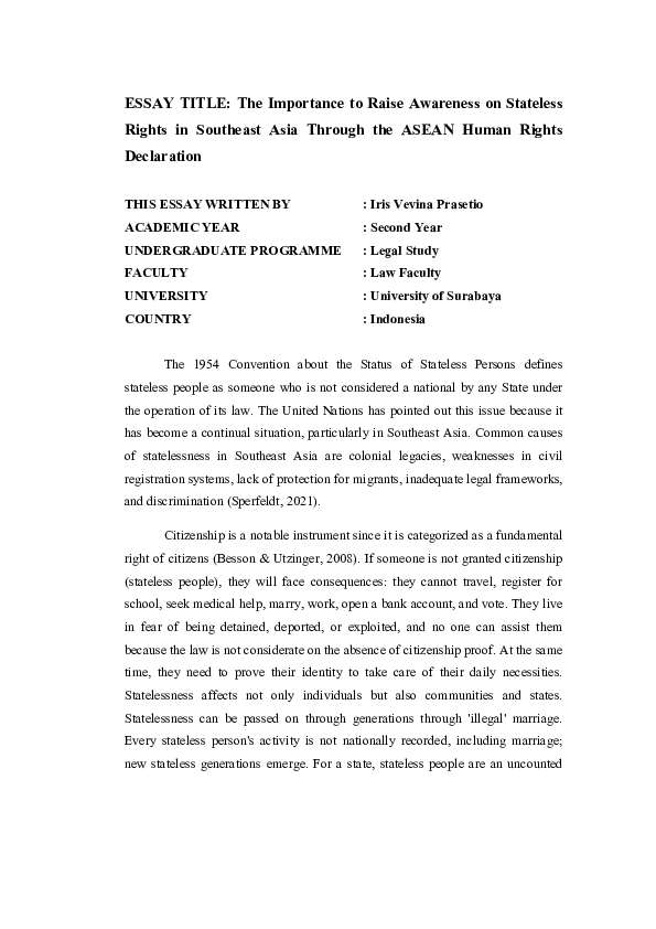 (PDF) The Importance to Raise Awareness on Stateless Rights in ...