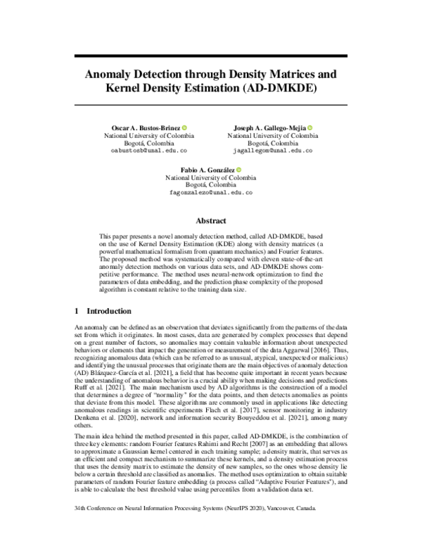 (PDF) Anomaly Detection through Density Matrices and Kernel Density Estimation (AD-DMKDE)