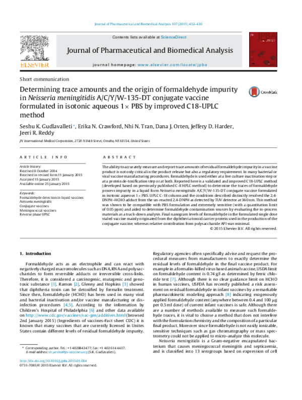 Determining Trace Amounts And The Origin Of Formaldehyde Impurity In Neisseria Meningitidis A C
