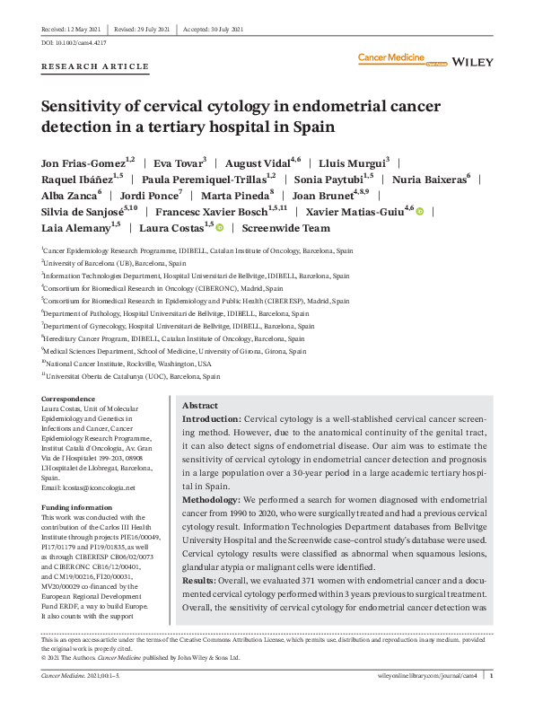 (PDF) Sensitivity of cervical cytology in endometrial cancer detection ...