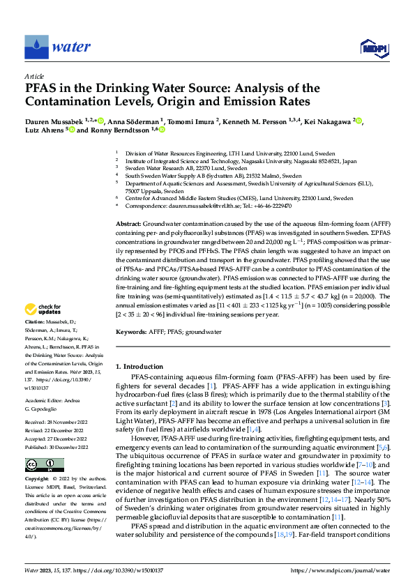 (PDF) PFAS in the Drinking Water Source: Analysis of the Contamination ...