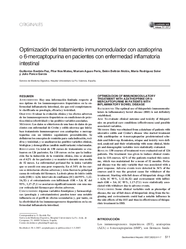 (PDF) Optimización del tratamiento inmunomodulador con azatioprina o 6 ...