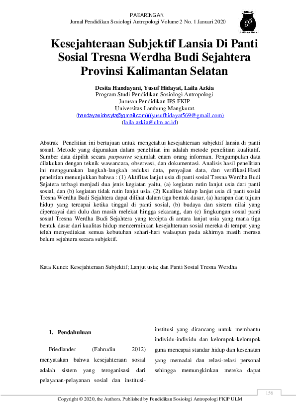 (PDF) Kesejahteraan Subjektif Lansia Di Panti Sosial Tresna Werdha Budi Sejahtera Provinsi ...
