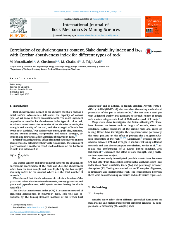 (PDF) Correlation of equivalent quartz content, Slake durability index ...