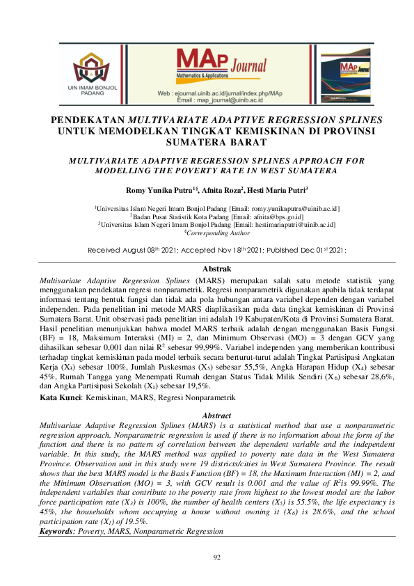 (PDF) Pendekatan Multivariate Adaptive Regression Splines Untuk Memodelkan Tingkat Kemiskinan DI ...