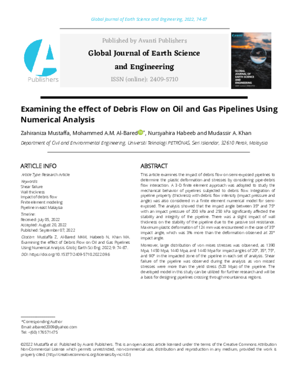 (PDF) Examining the effect of Debris Flow on Oil and Gas Pipelines Using Numerical Analysis