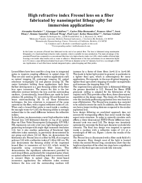 (PDF) High refractive index Fresnel lens on a fiber fabricated by ...