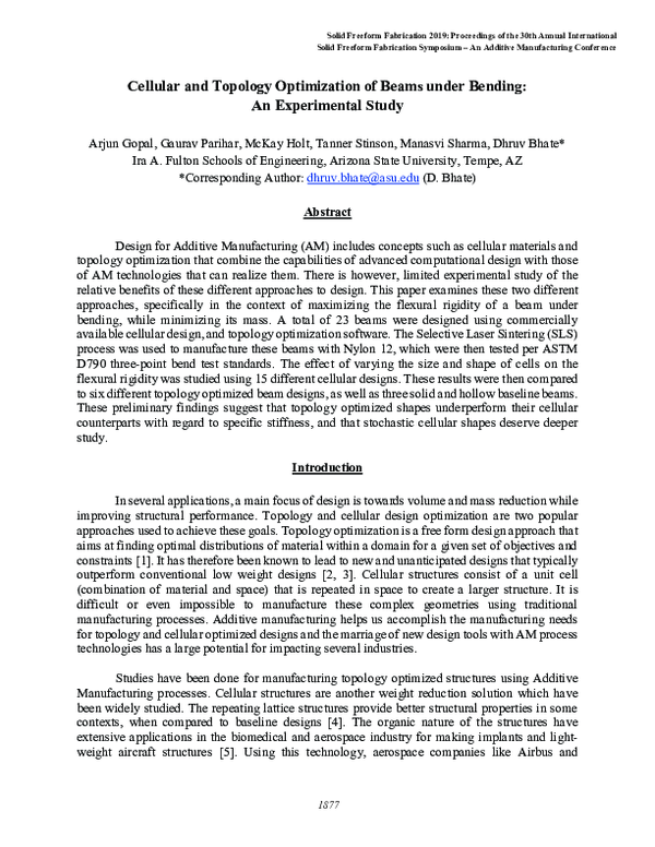 (PDF) Cellular and Topology Optimization of Beams under Bending: An ...
