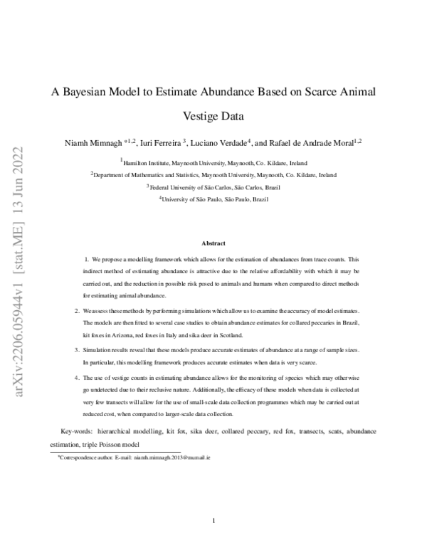 (PDF) A Bayesian Model to Estimate Abundance Based on Scarce Animal ...