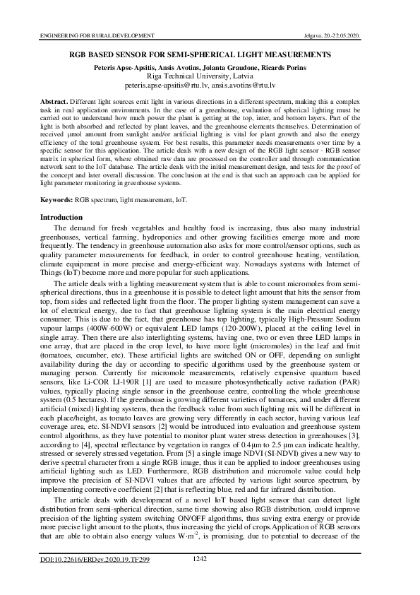 Pdf Rgb Based Sensor For Semi Spherical Light Measurements 7907