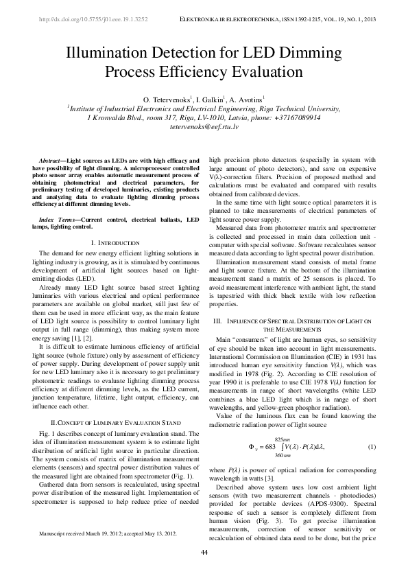 Pdf Illumination Detection For Led Dimming Process Efficiency Evaluation