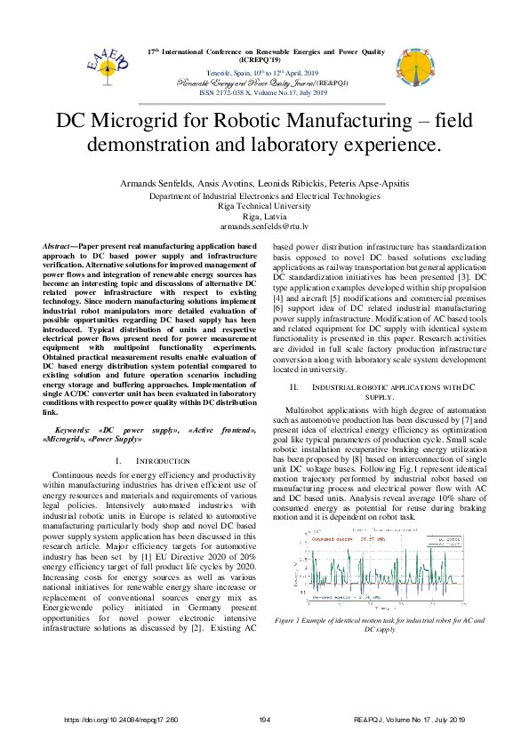 (PDF) DC Microgrid for Robotic Manufacturing – field demonstration and ...