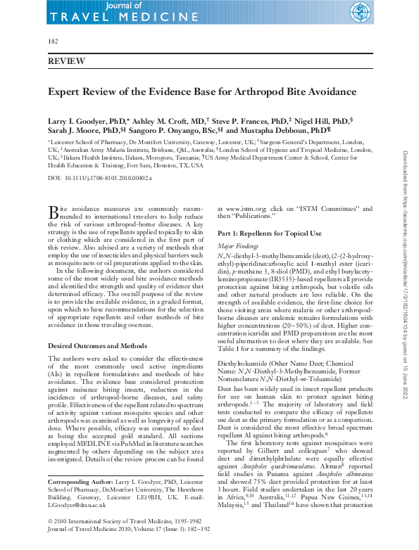 (PDF) Expert Review of the Evidence Base for Arthropod Bite Avoidance