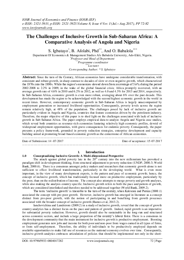 Pdf The Challenges Of Inclusive Growth In Sub Saharan Africa A