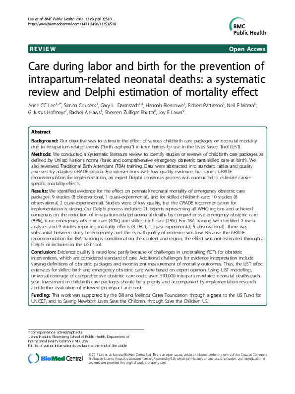 (PDF) Care during labor and birth for the prevention of intrapartum ...