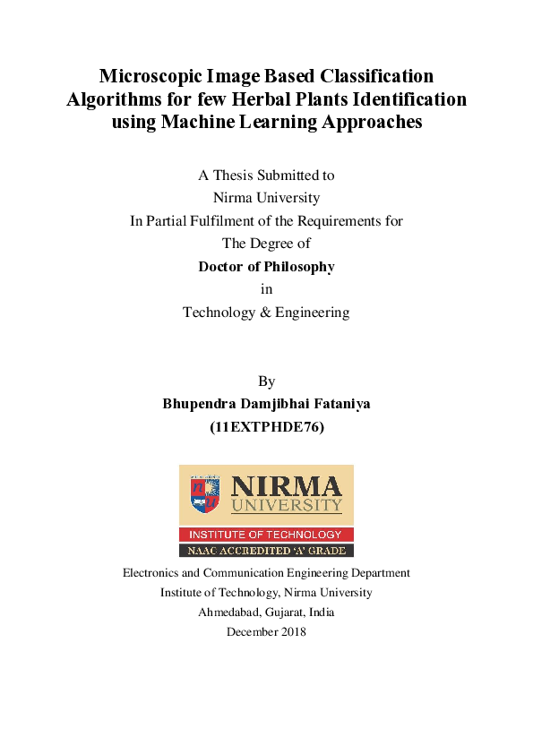 Pdf Microscopic Image Based Classification Algorithms For Few Herbal