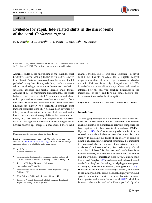 (PDF) Evidence for rapid, tide-related shifts in the microbiome of the ...