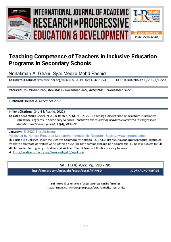 (PDF) Teaching Competence of Teachers in Inclusive Education Programs ...