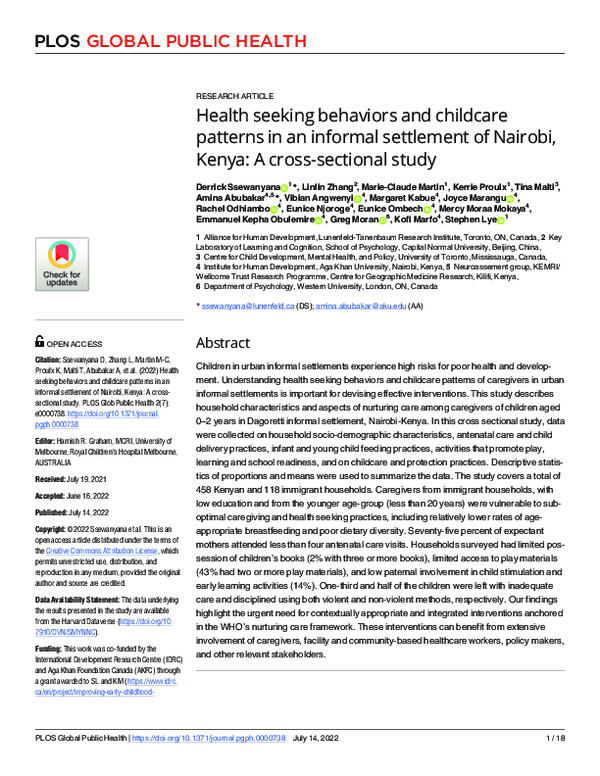 (PDF) Health seeking behaviors and childcare patterns in an informal ...