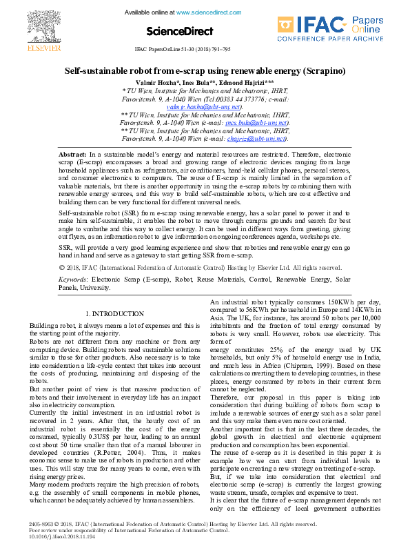 (PDF) Self-sustainable robot from e-scrap using renewable energy (Scrapino)