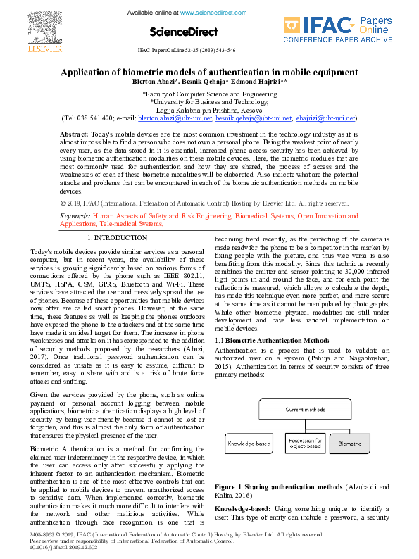 (PDF) Application of biometric models of authentication in mobile equipment