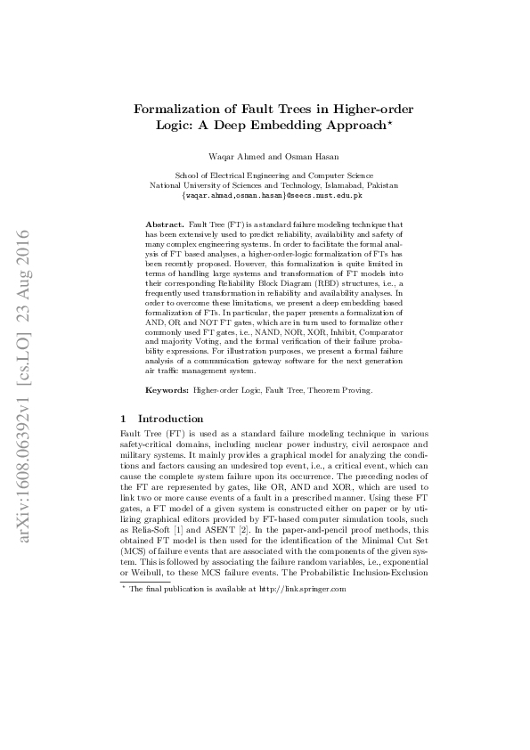 (PDF) Formalization of Fault Trees in Higher-Order Logic: A Deep ...