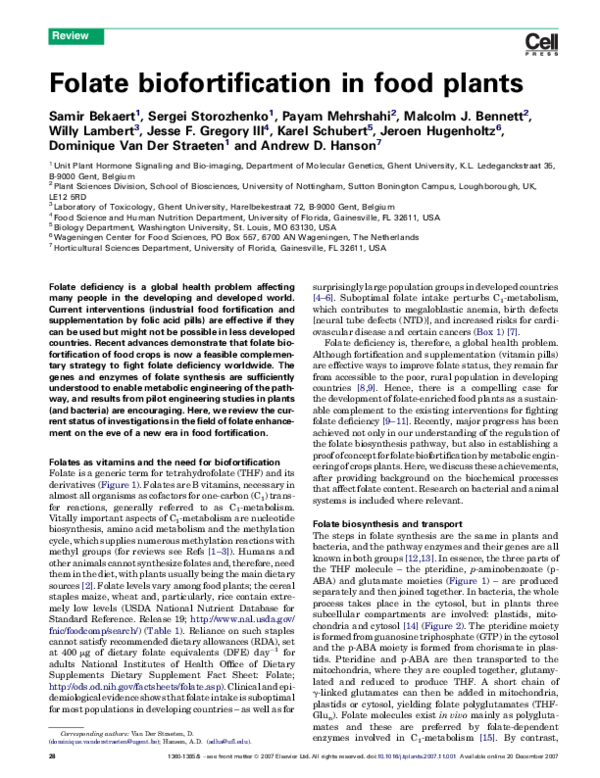 (PDF) Folate biofortification in food plants