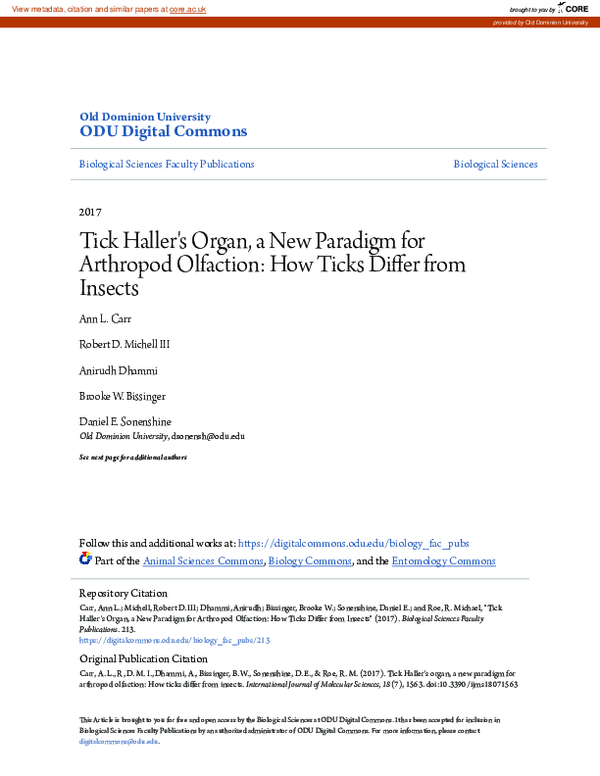 (PDF) Tick Haller\u27s Organ, a New Paradigm for Arthropod Olfaction ...