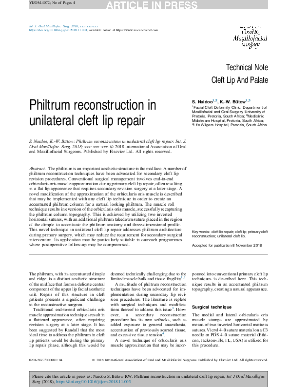 (PDF) Philtrum reconstruction in unilateral cleft lip repair