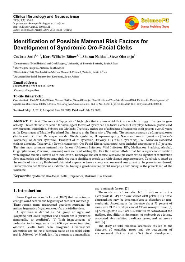 (PDF) Identification of Possible Maternal Risk Factors for Development ...