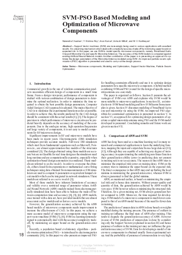 (PDF) SVM-PSO Based Modeling and Optimization of Microwave Components
