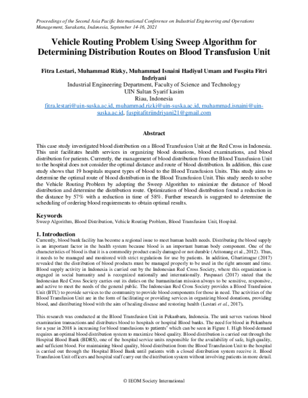 (PDF) Vehicle Routing Problem Using Sweep Algorithm for Determining ...