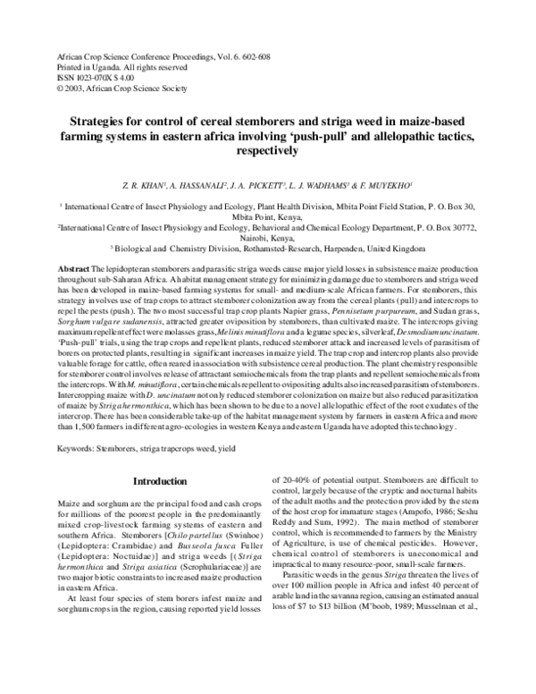 (PDF) Strategies for control of cereal stemborers and striga weed in ...