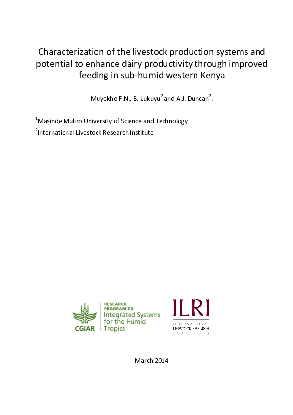 (PDF) Characterization of the livestock production systems and potential for enhancing dairy ...