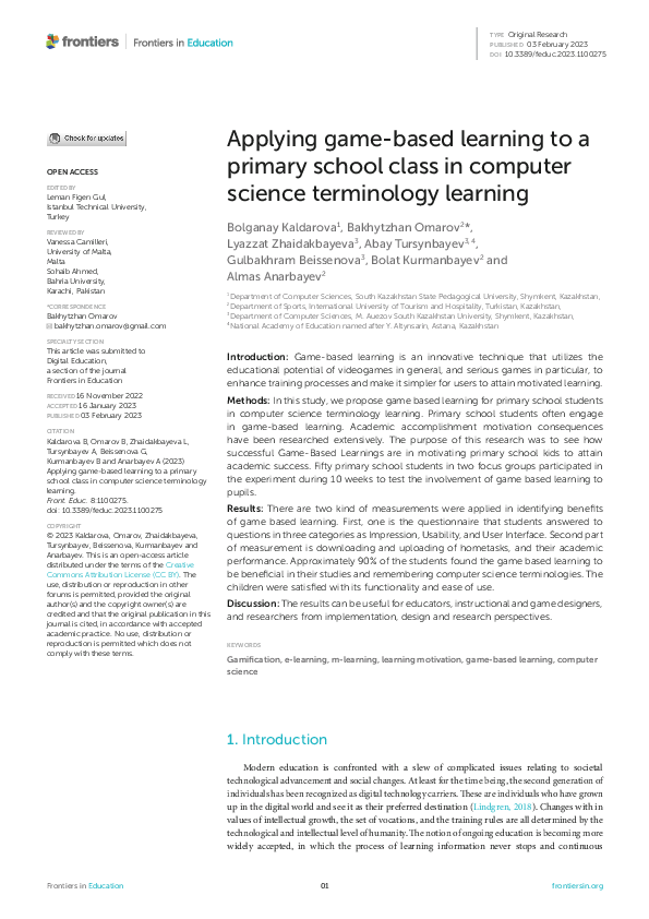 (PDF) Applying game-based learning to a primary school class in computer science terminology ...