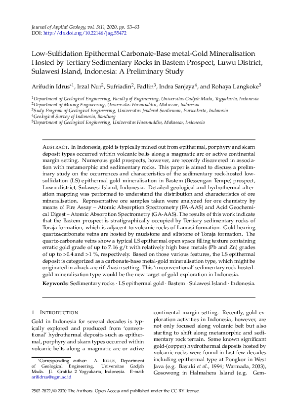 (PDF) Low-Sulfidation Epithermal Carbonate-Basemetal-Gold Mineralization Hosted by Tertiary ...